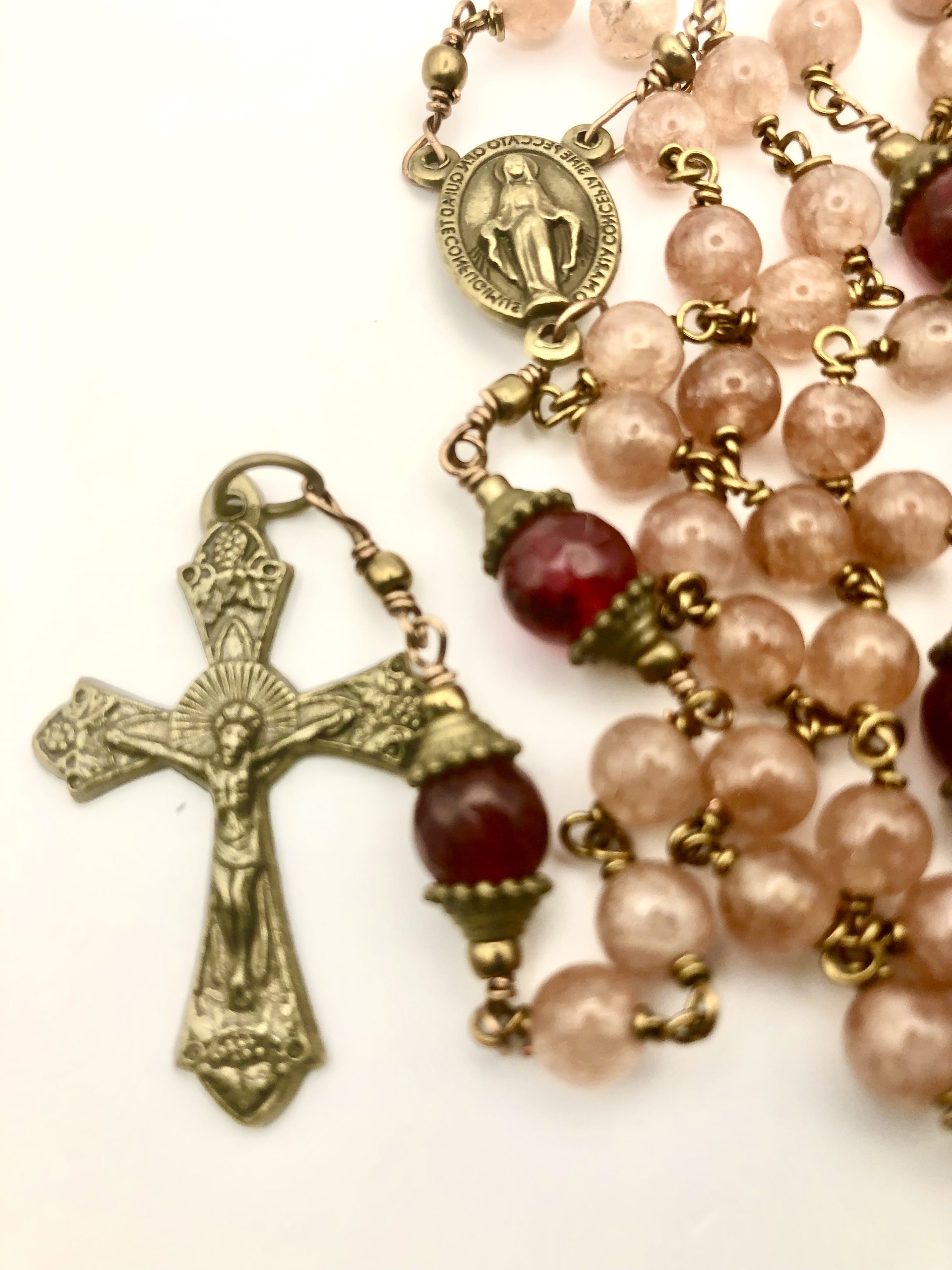 Strawberry Quartz wire wrapped Rosary : Rosaries by Anna