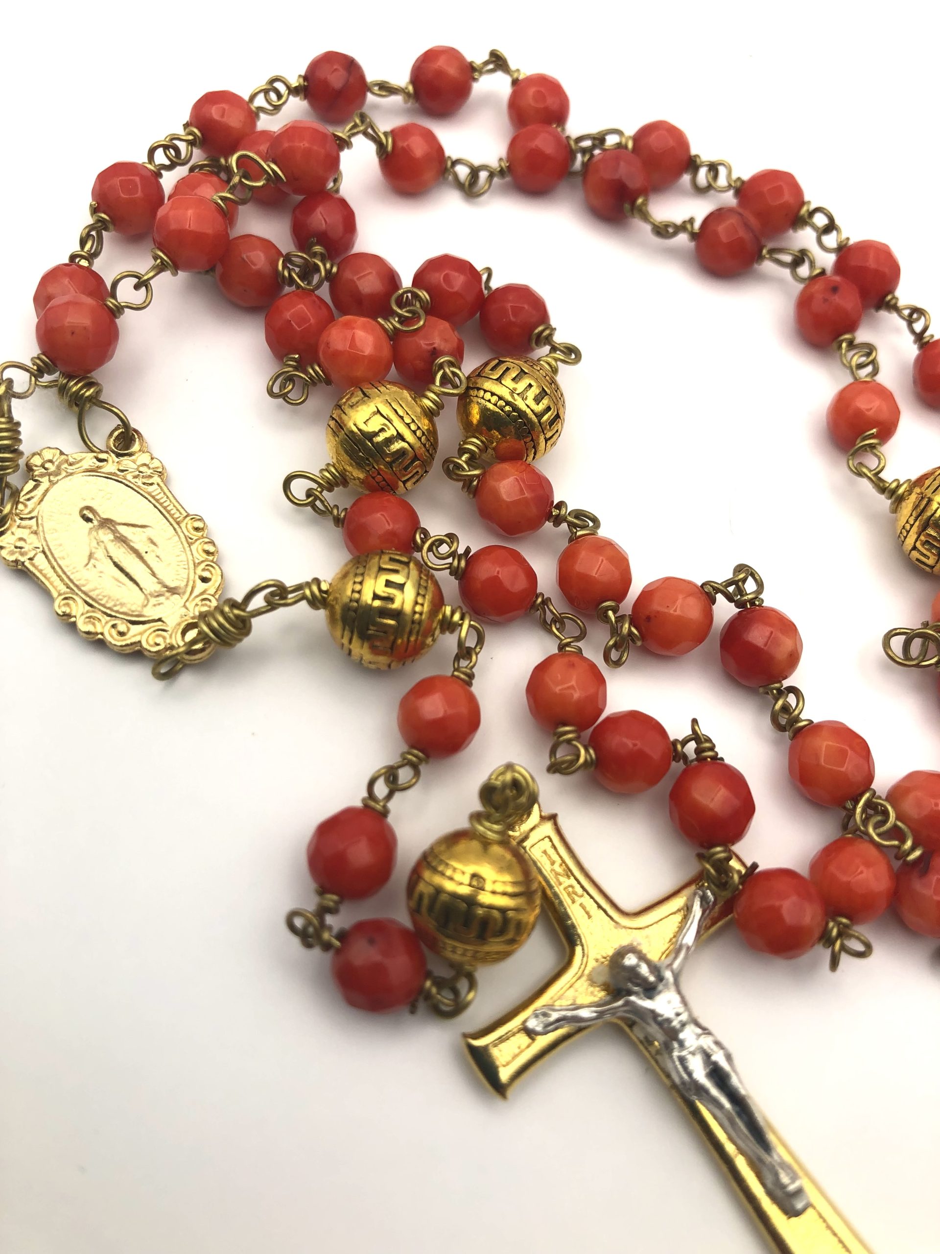 Coral Red Wire Wrapped Rosary : Rosaries by Anna
