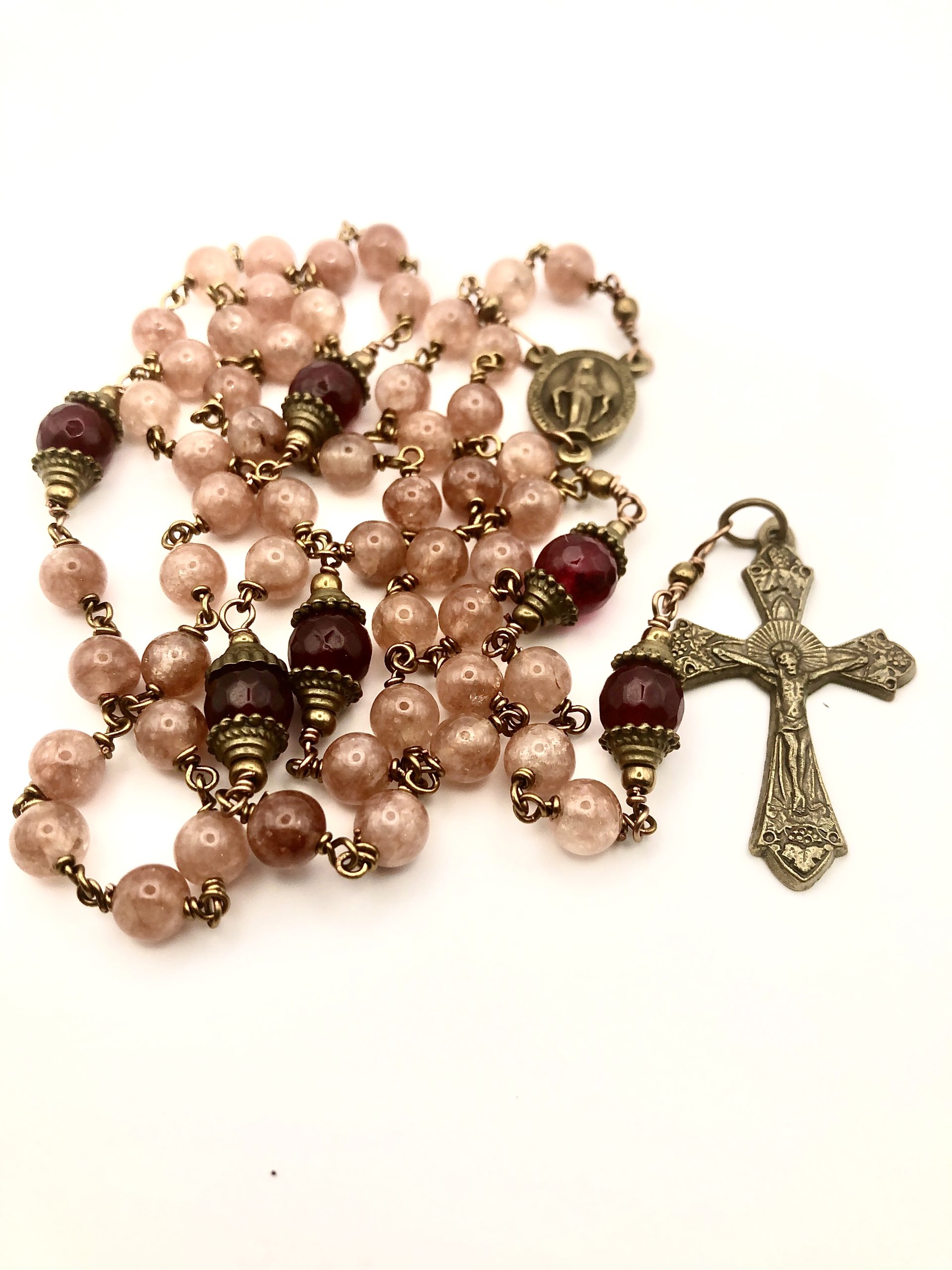 Strawberry Quartz wire wrapped Rosary : Rosaries by Anna